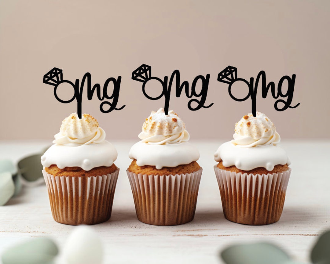 OMG Engaged Cupcake Toppers, Bridal Shower Cupcake Topper, Wedding Ring ...