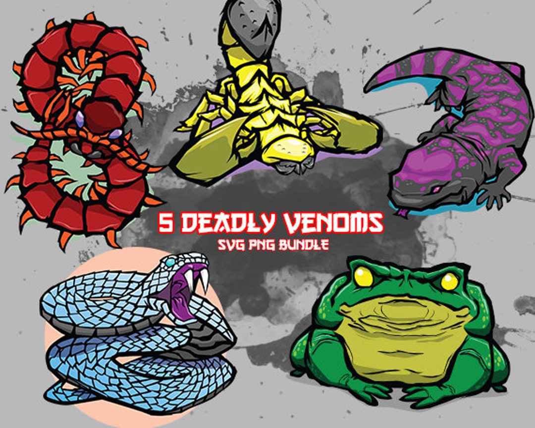5 Deadly Venoms - Centipede Snake Scorpion Lizard Toad - SVG PNG Pack ...