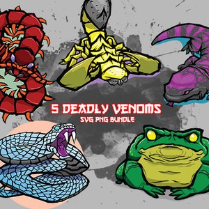 5 Deadly Venoms - Centipede Snake Scorpion Lizard Toad - SVG PNG Pack ...