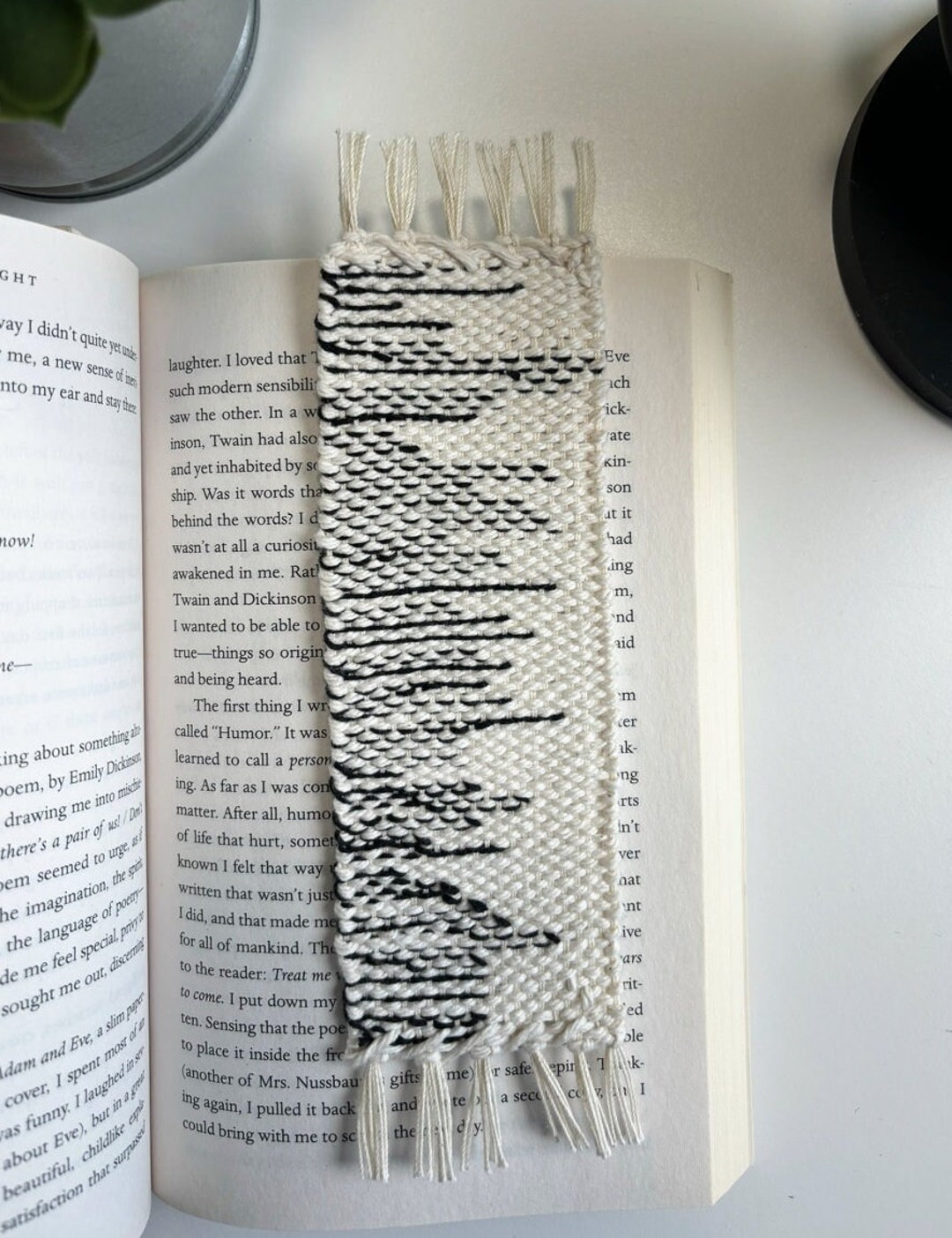 Hand Woven Bookmark White and Black Abstract Pattern All Natural Cotton ...