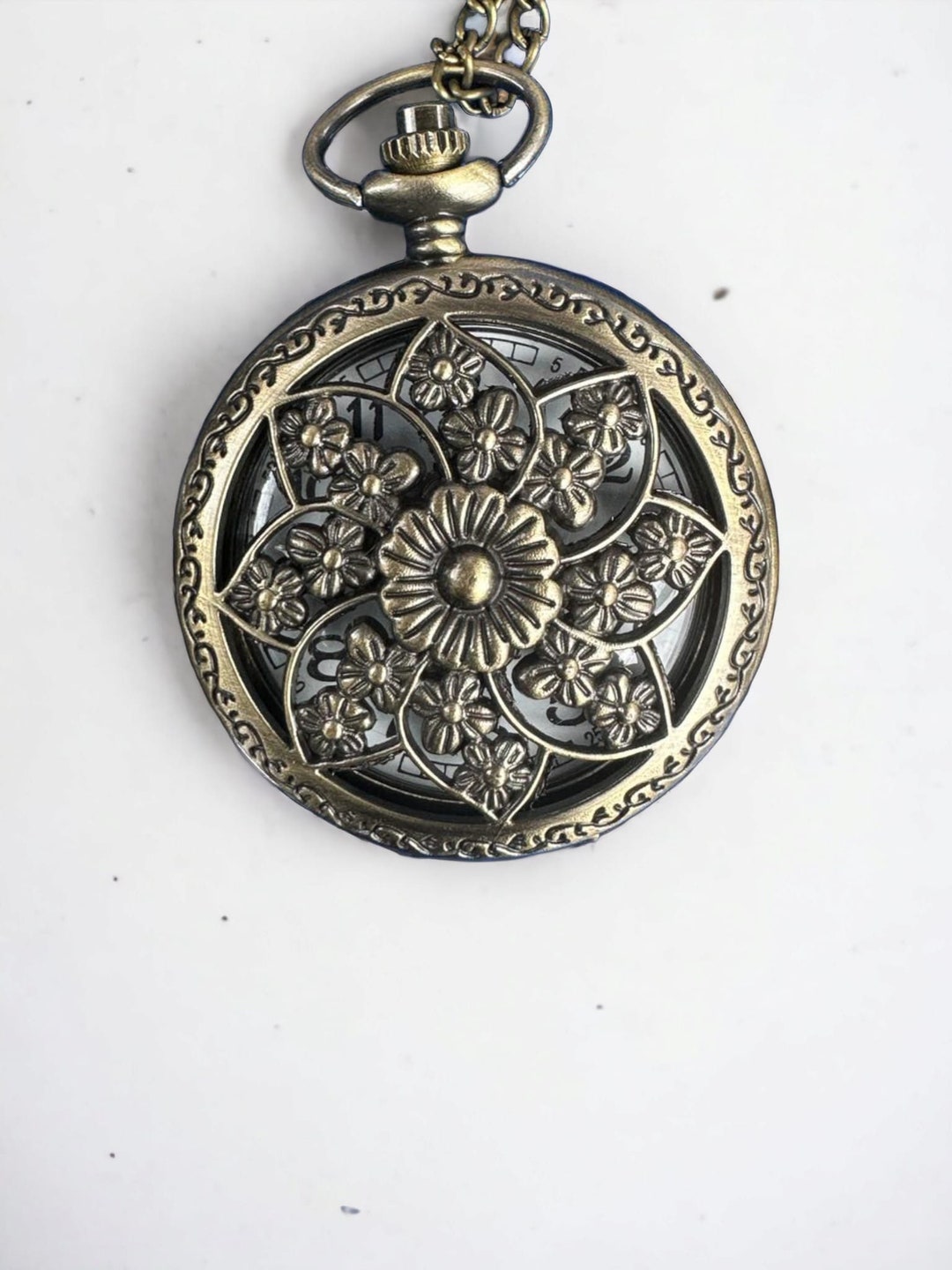 Elegant Bronze Pocket Watch With Flower Design Water Lily or - Etsy