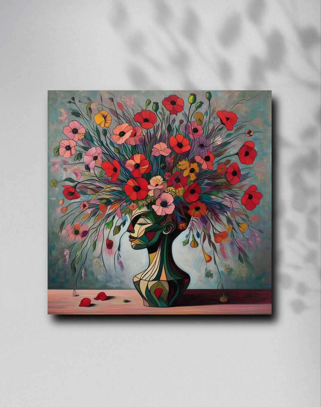 Floral Poppies Still Life Face Woman With Poppies Colorful - Etsy