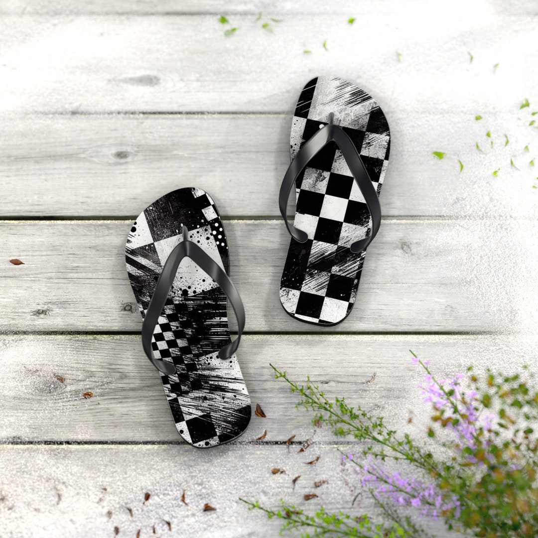 Checkered Flip Flops, Checkerboard Beach Shoes, Checkered Pattern ...