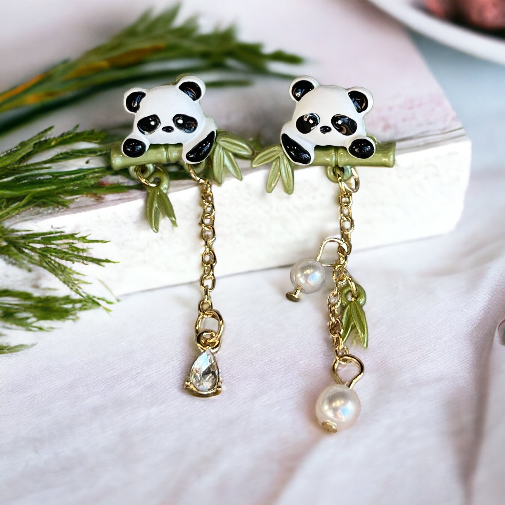 Cute Panda With Bamboo Earrings Kawaii Enamel Dangles Gift for Daughter ...