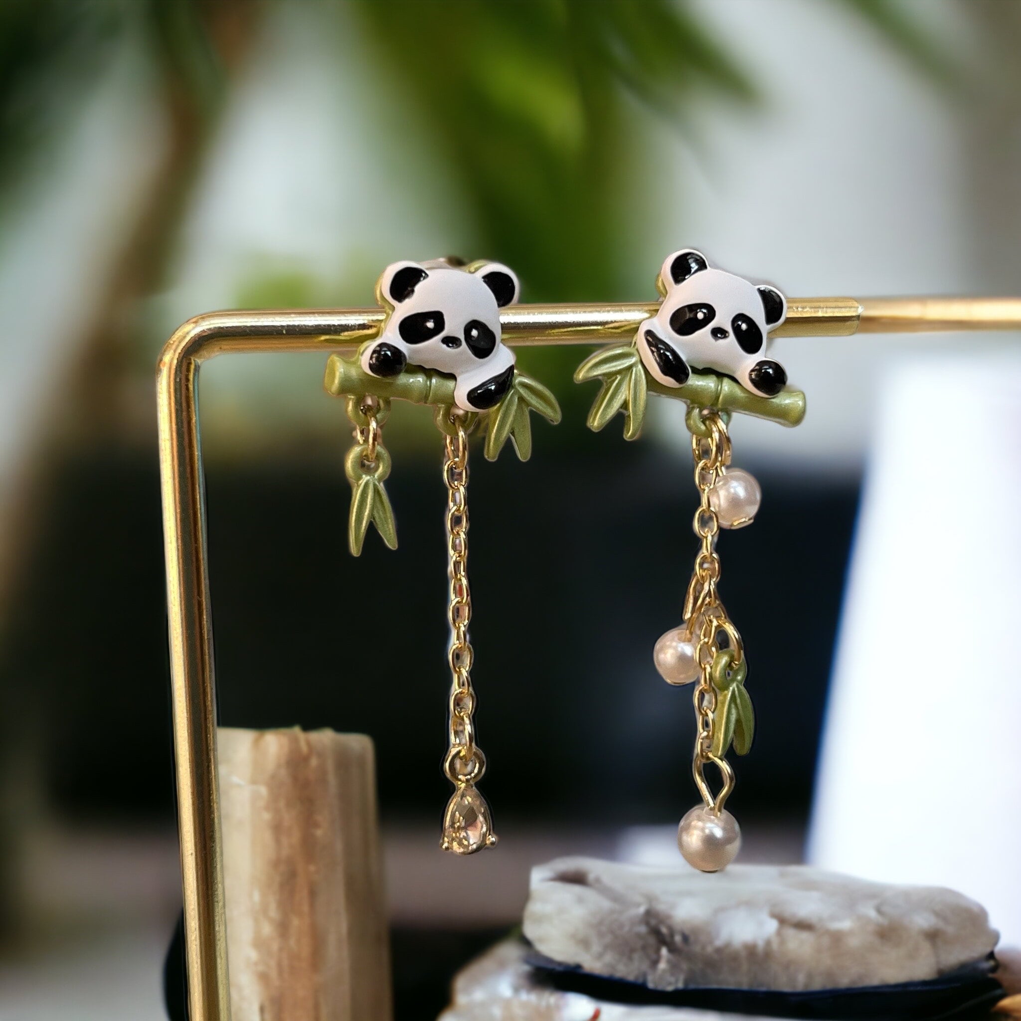 Cute Panda With Bamboo Earrings Kawaii Enamel Dangles Gift for Daughter ...