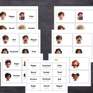 16 Emotion Cards in English and Spanish Matching Emotions Activity Kids ...