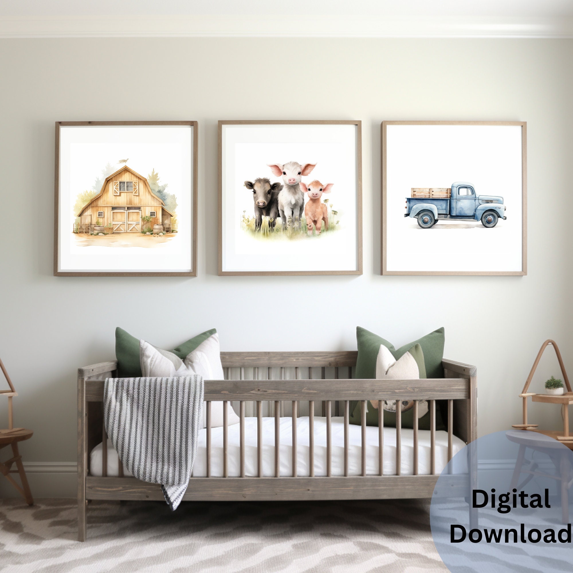 Farmhouse Kids Room Art Farm Nursery Classic Blue Truck Bedroom Decor ...
