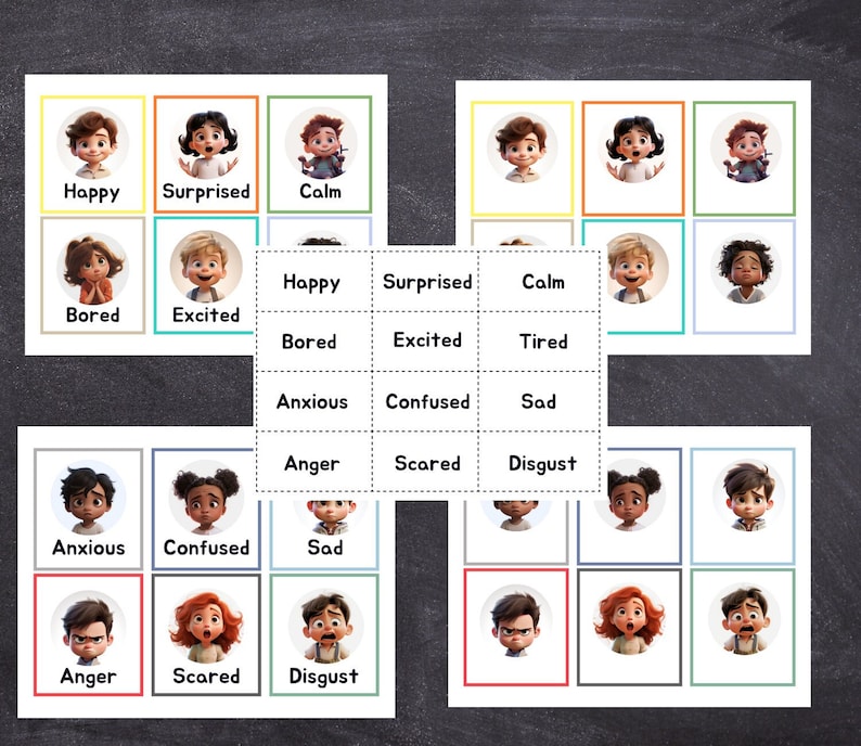 16 Emotion Cards in English and Spanish Matching Emotions Activity Kids ...