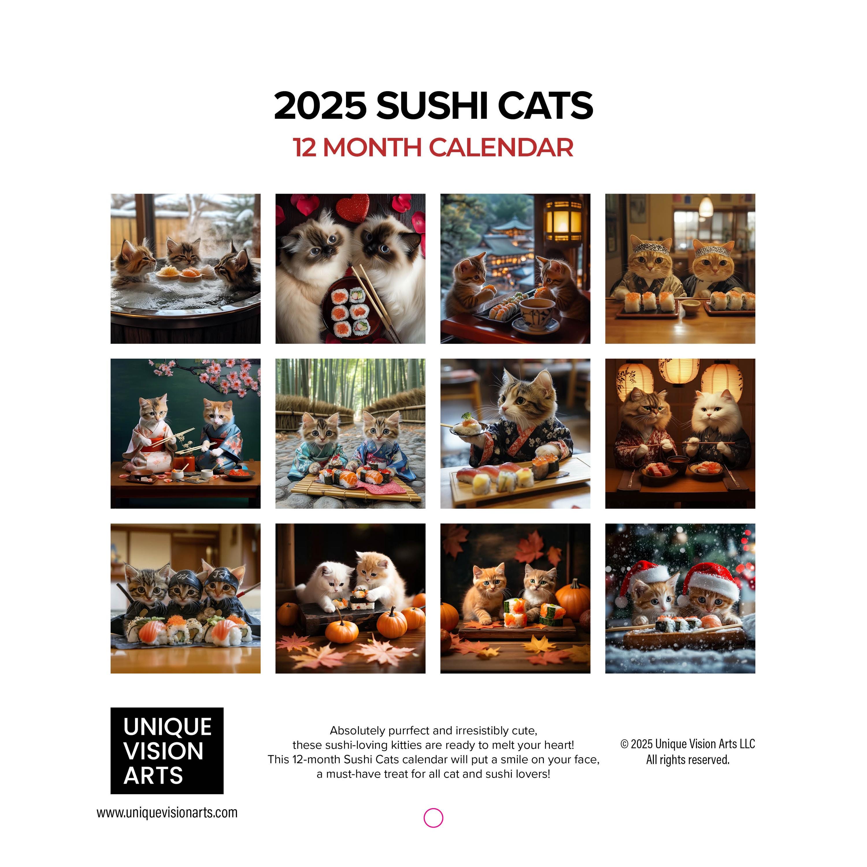 2025 Sushi Cats Calendar - Cute Cats, Hanging Calendar, Cat Lover Gift ...