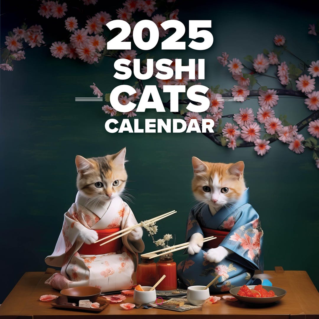 2025 Sushi Cats Calendar - Cute Cats, Hanging Calendar, Cat Lover Gift ...