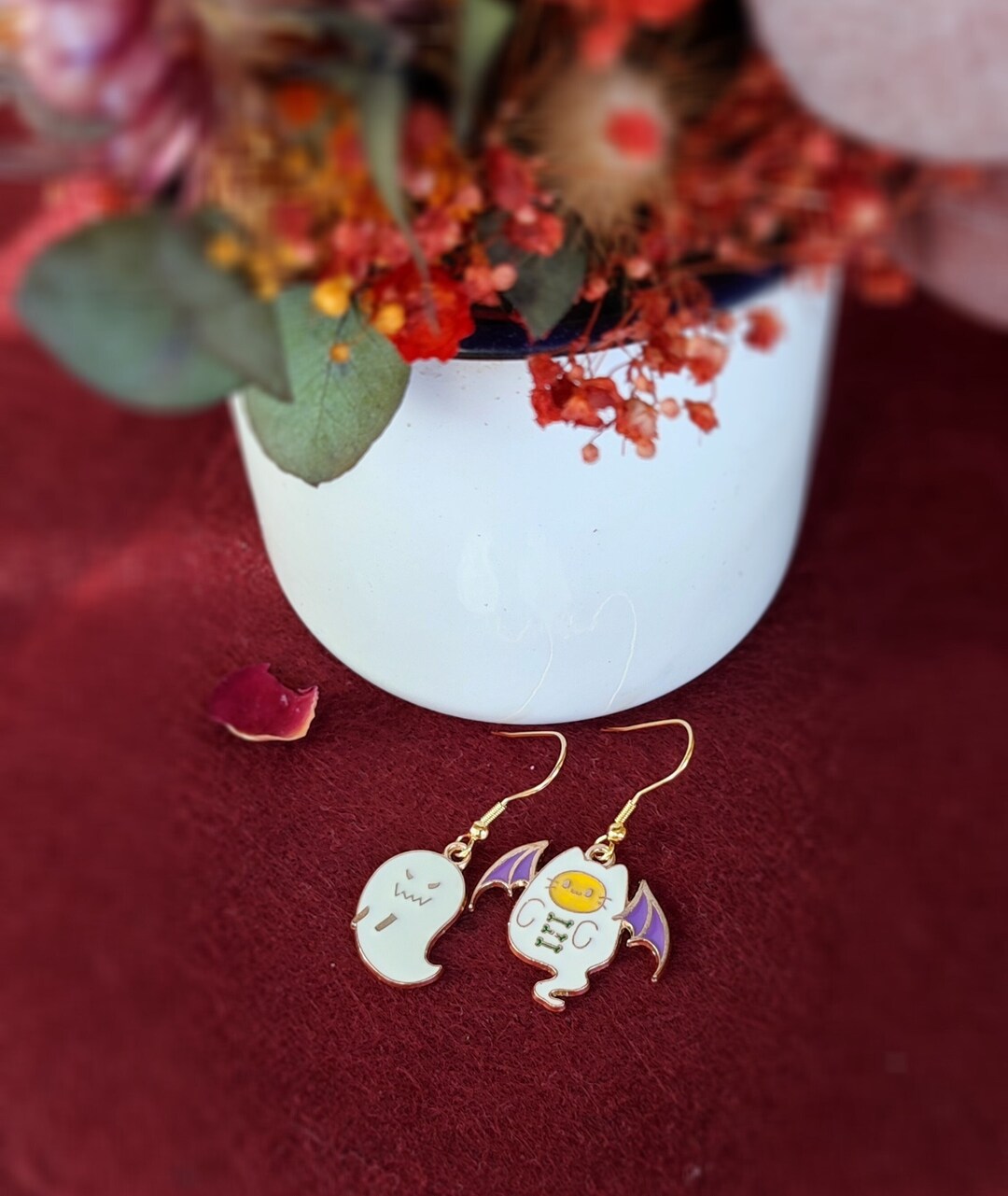 Halloween Mismatched Ghost and Cat Earrings. Cute Little Funny - Etsy