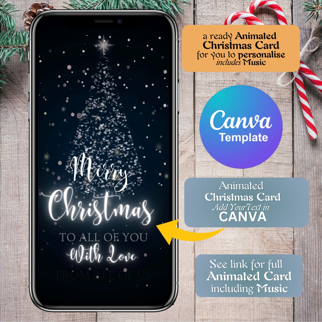 Digital Xmas Animated Card, Silver Christmas Tree, Christmas E-card ...