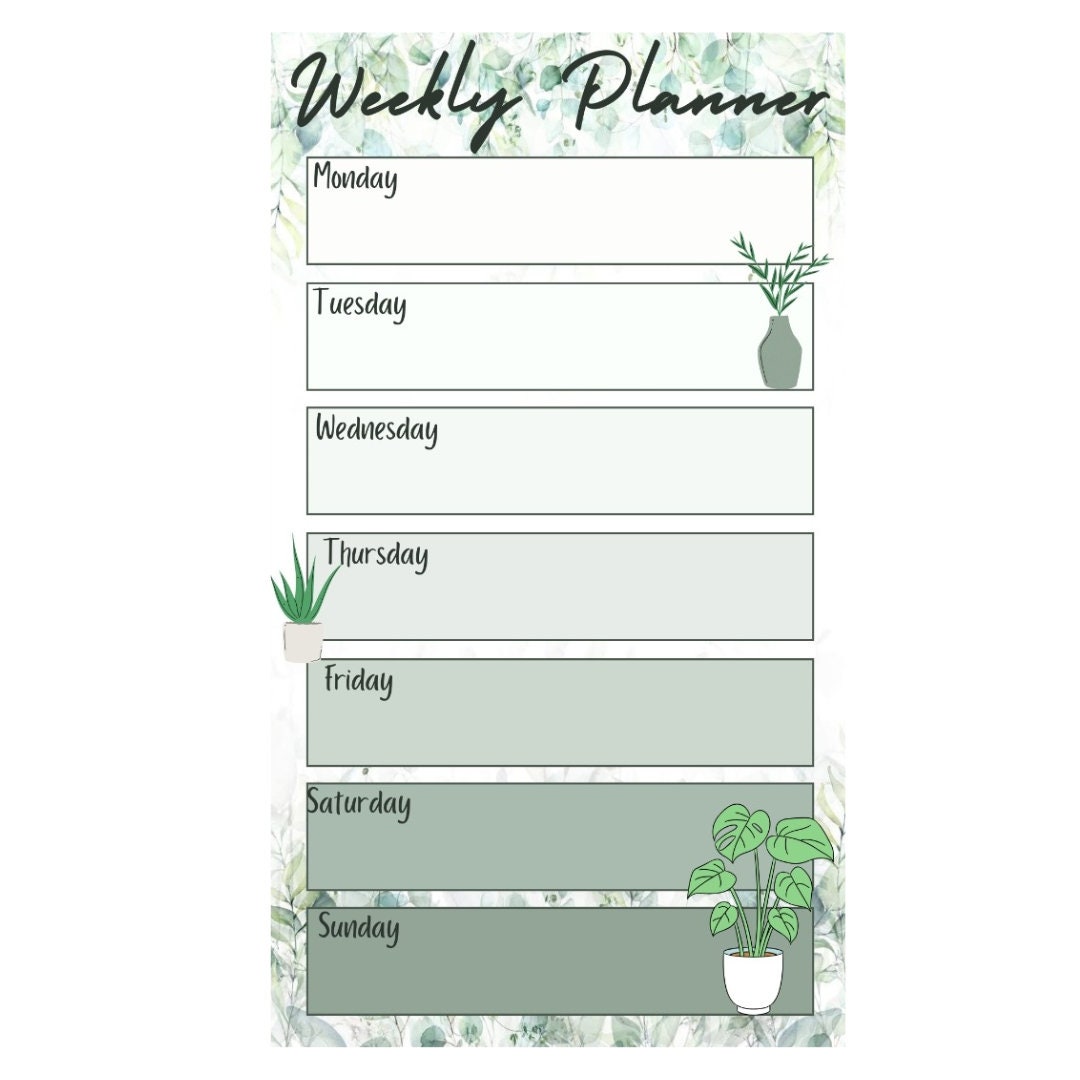 Botanical Green Plants Weekly Planner - Etsy
