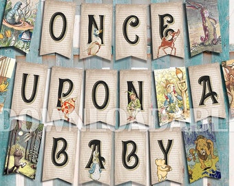Downloadable 5x9 Once Upon A Baby Pennant Banner / UNEDITABLE ...