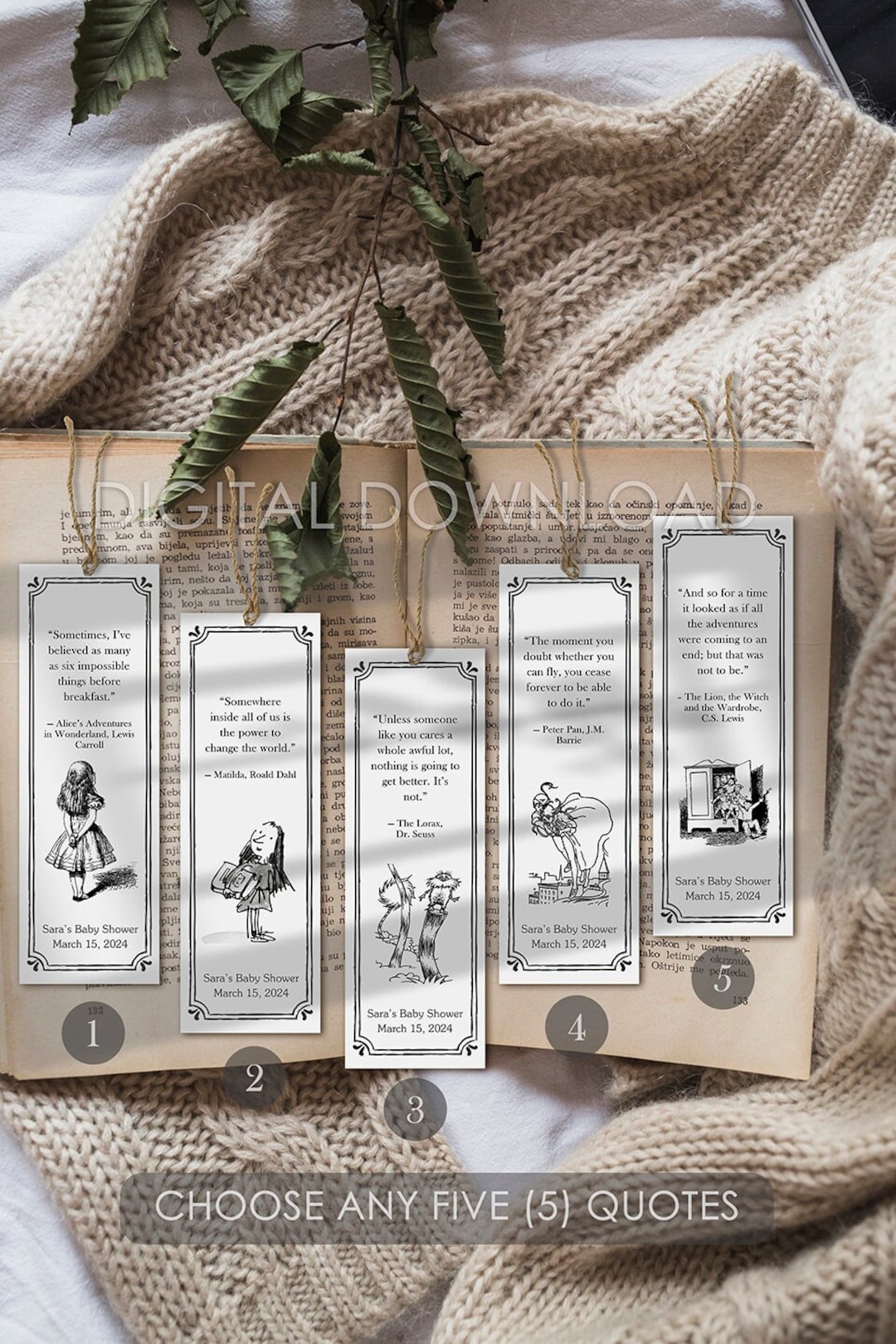 Made-to-order Digital File / Five Bookmarks Bundle! / 2"x6" Size ...