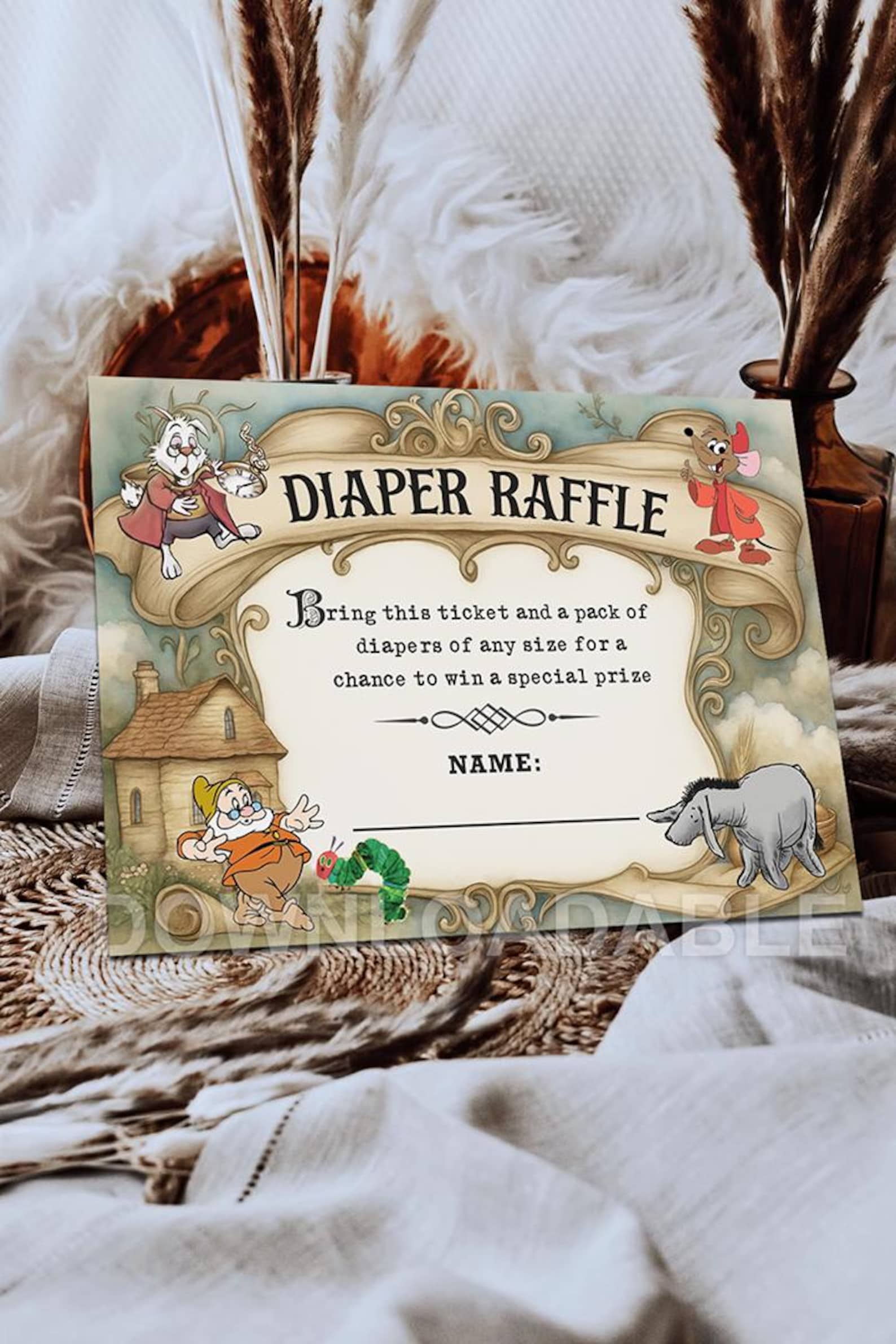Downloadable 4x3 Inches Diaper Raffle Card — Not Self-editable — Insert ...