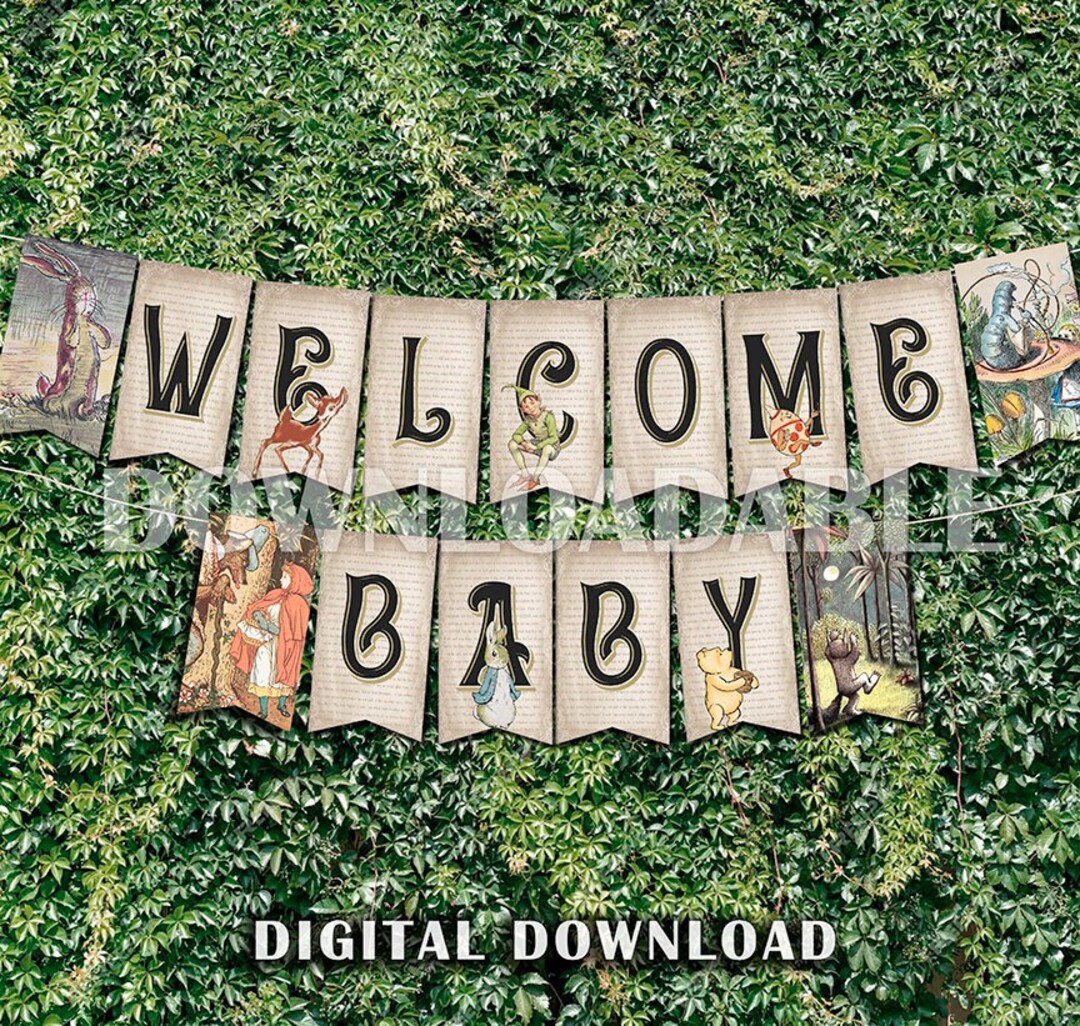Downloadable 5x9 Welcome Baby Pennant Banner / UNEDITABLE / Storybook ...