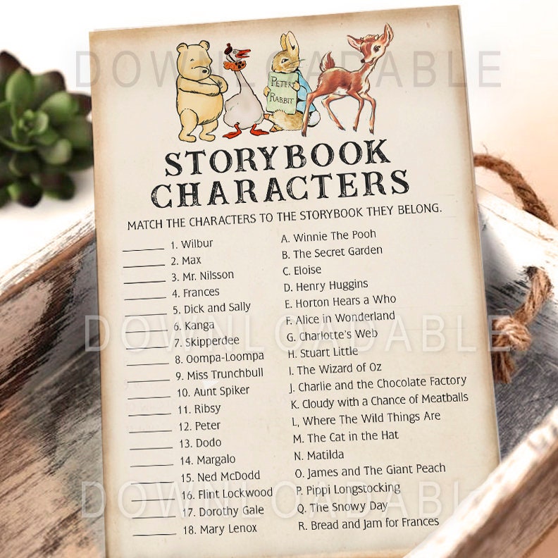 Downloadable 5x7 Storybook Character Match Game With Answer Key ...