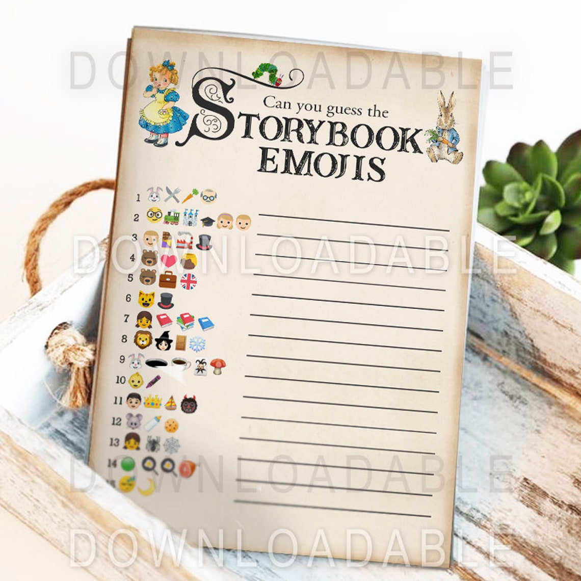 Downloadable 5x7 Storybook Emoji Character Game With Answer Key ...