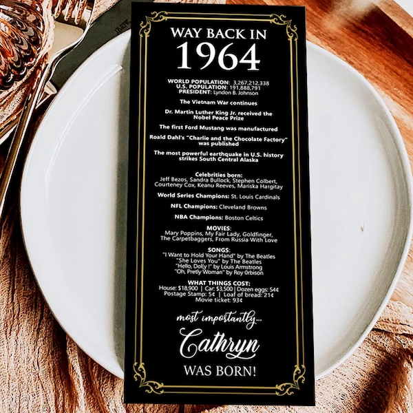 1964 Birthday Table Place Cards - Etsy