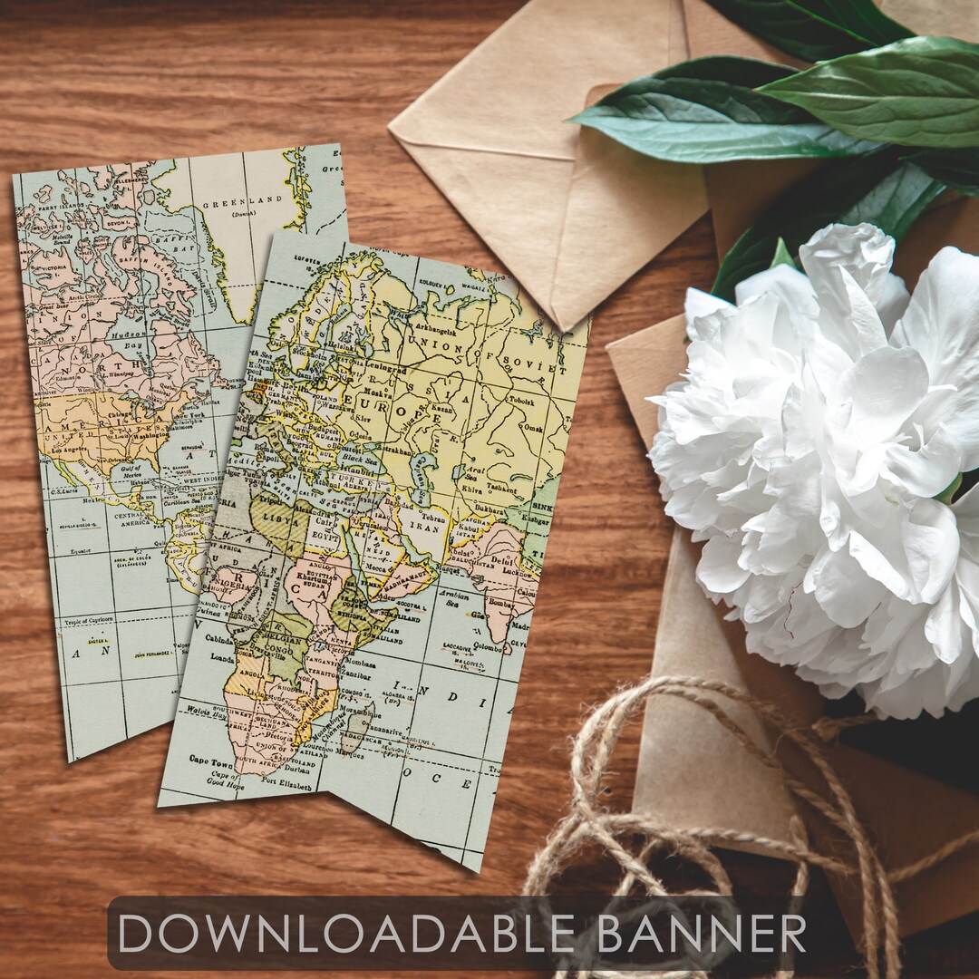 Banderín descargable de mapa del viejo mundo de 5 x 9 para bodas ...