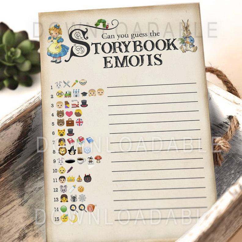 Downloadable 5x7 Storybook Emoji Character Game With Answer Key ...