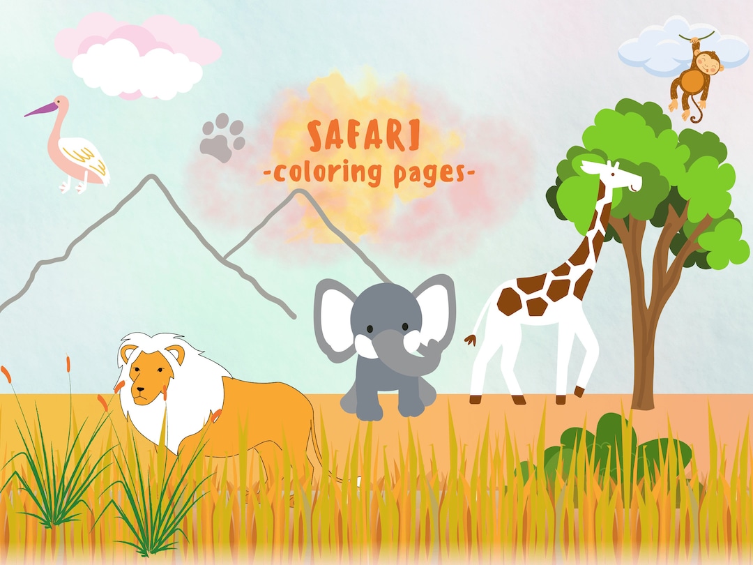 Safari Animals Coloring Pages, Printable, Instant Download - Etsy