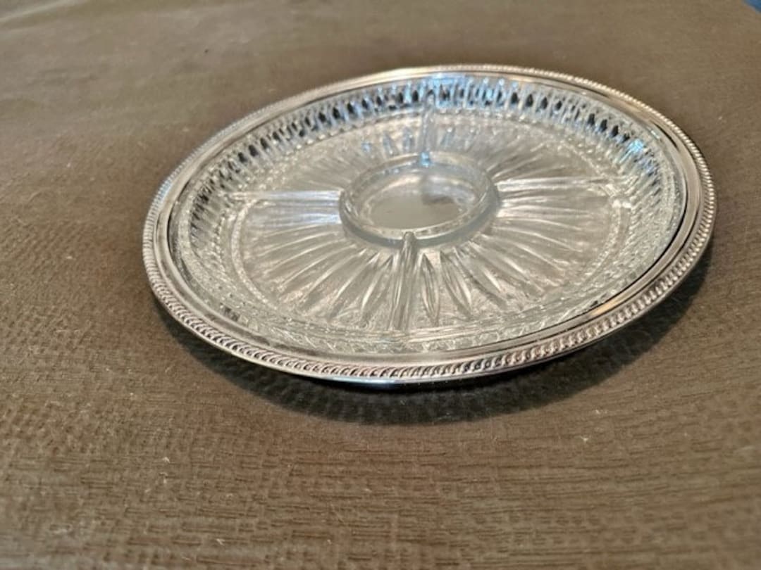 KENT SILVERSMITH 2 Pc-silver Plate Gallery Tray & Glass Relish Insert ...