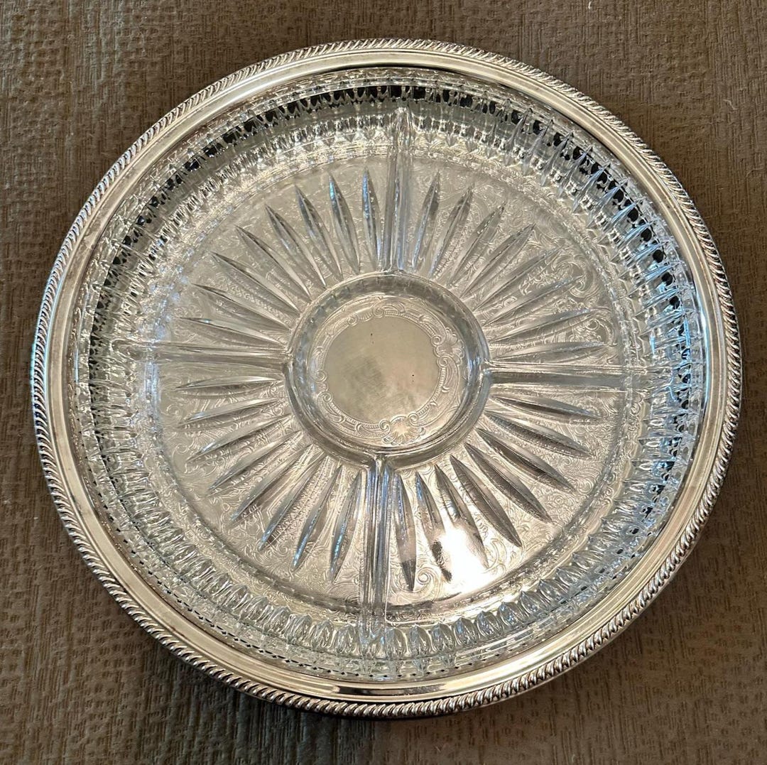 KENT SILVERSMITH 2 Pc-silver Plate Gallery Tray & Glass Relish Insert ...