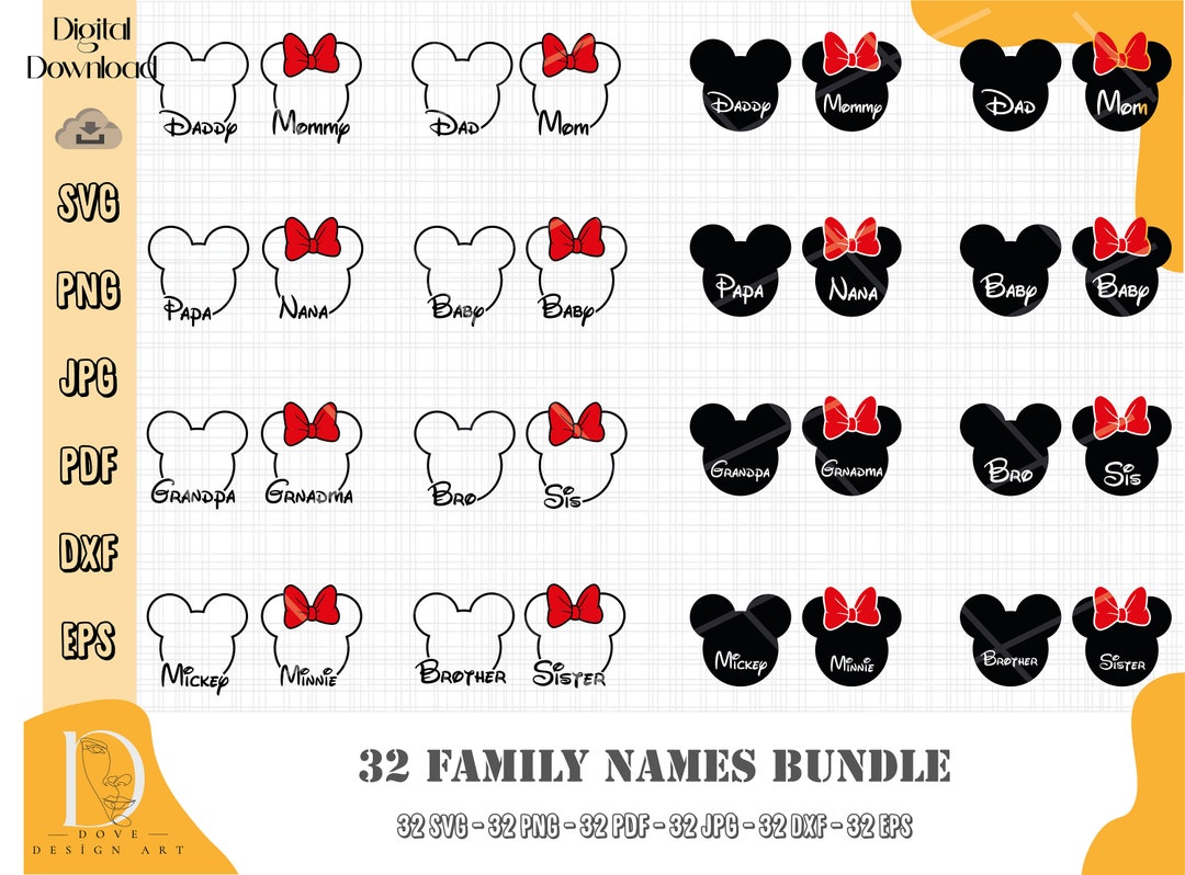Family Names Bundle, Mickey Minnie Mouse Grandma Grandpa Sister Brother ...