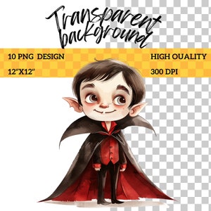 Friendly Vampires Clipart- 10 High Quality Pngs,cute Vampire,watercolor ...