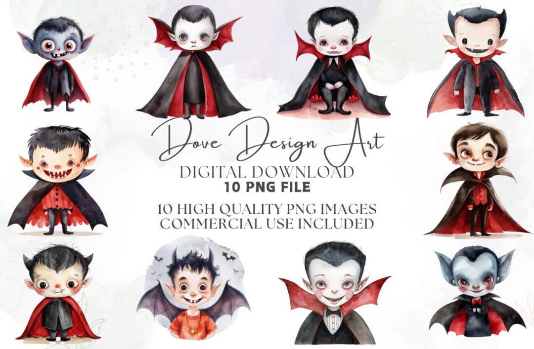 Friendly Vampires Clipart- 10 High Quality Pngs,cute Vampire,watercolor ...