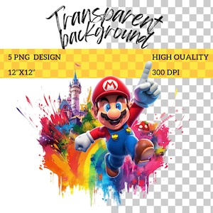 Super Mario Splash and Watercolor Digital Design PNG File for ...
