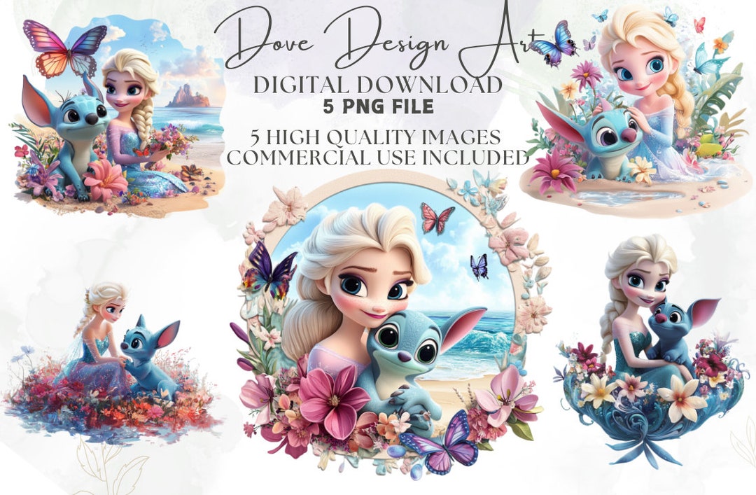 Elsa and Stitch Splash and Watercolor Digital Design PNG File for ...