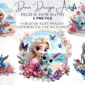 Elsa and Stitch Splash and Watercolor Digital Design PNG File for ...