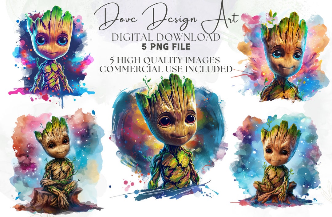 Baby Groot Watercolor Digital Design PNG File for Sublimation, Groot ...