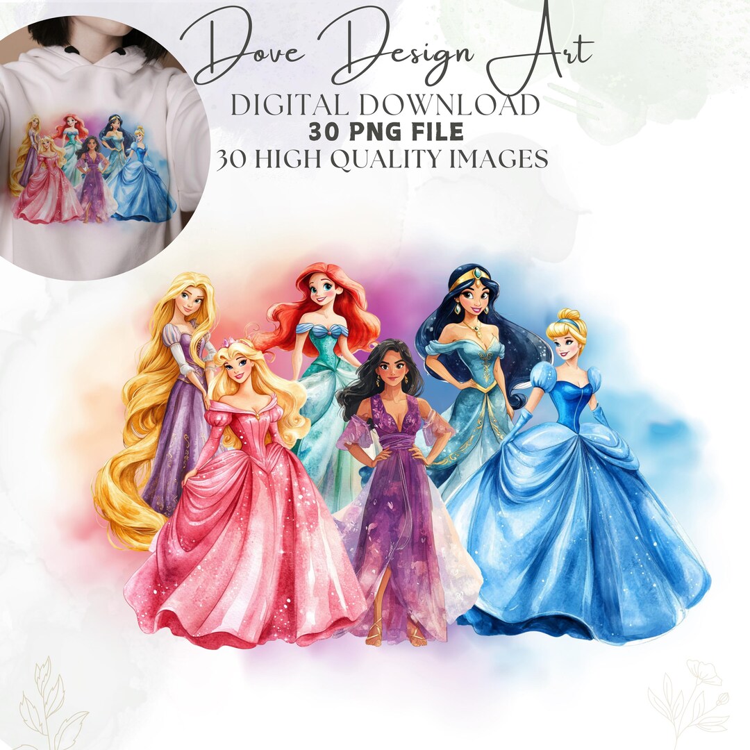 30 PNG Princesses, Princesses Splash and Watercolor Digital Design PNG ...
