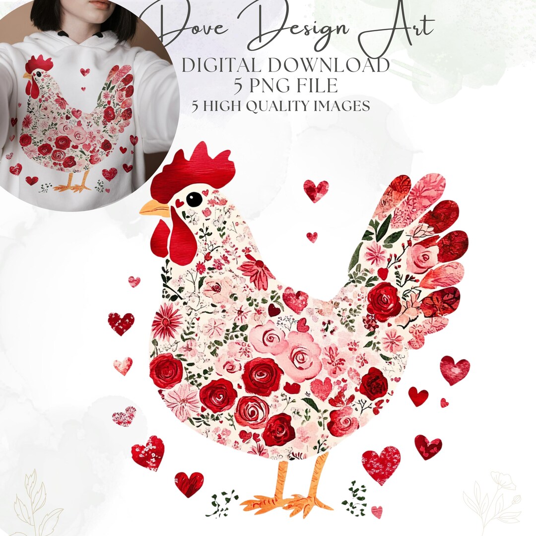5 PNG Floral Chicken Valentine, Valentine Chicken Png, Valentine Png ...