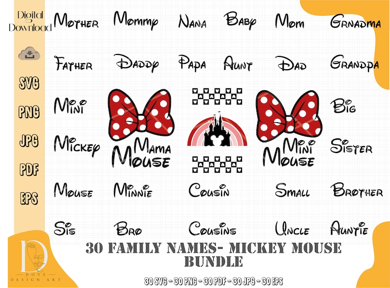 Family Names Bundle, Mickey Minnie Mouse, Mini Mouse, Mama Mouse Svg ...