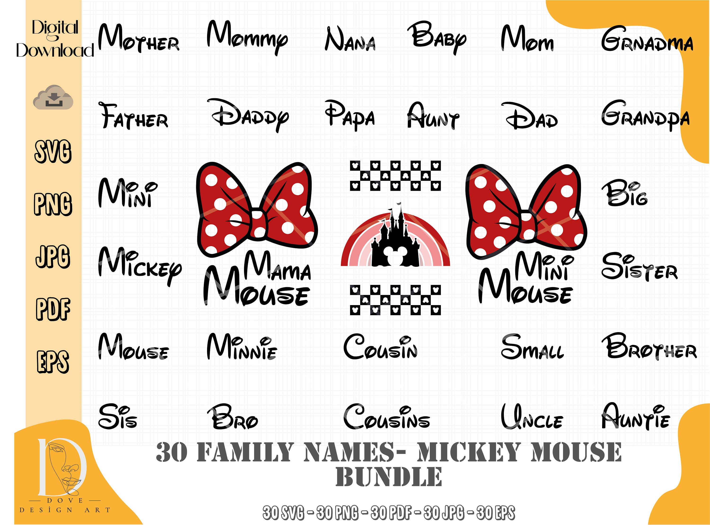 Family Names Bundle, Mickey Minnie Mouse, Mini Mouse, Mama Mouse Svg ...