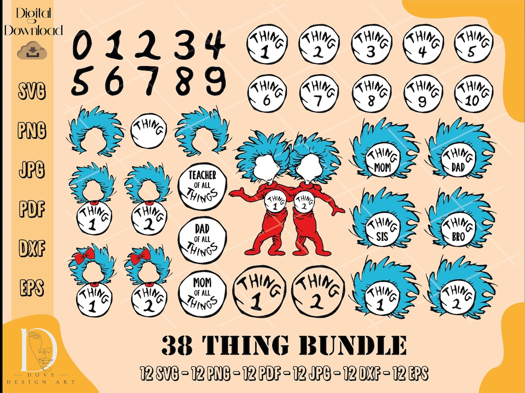 Thing 1 and Thing 2 Layered Svg Png, Thing 1 and Thing 2 Cat in the Hat ...