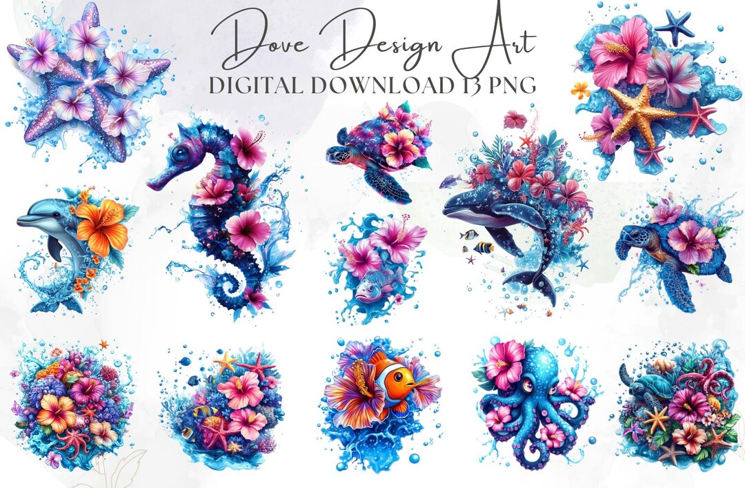 Ocean Clipart Bundle 13 PNG, Ocean Animals PNG, Underwater Animals ...