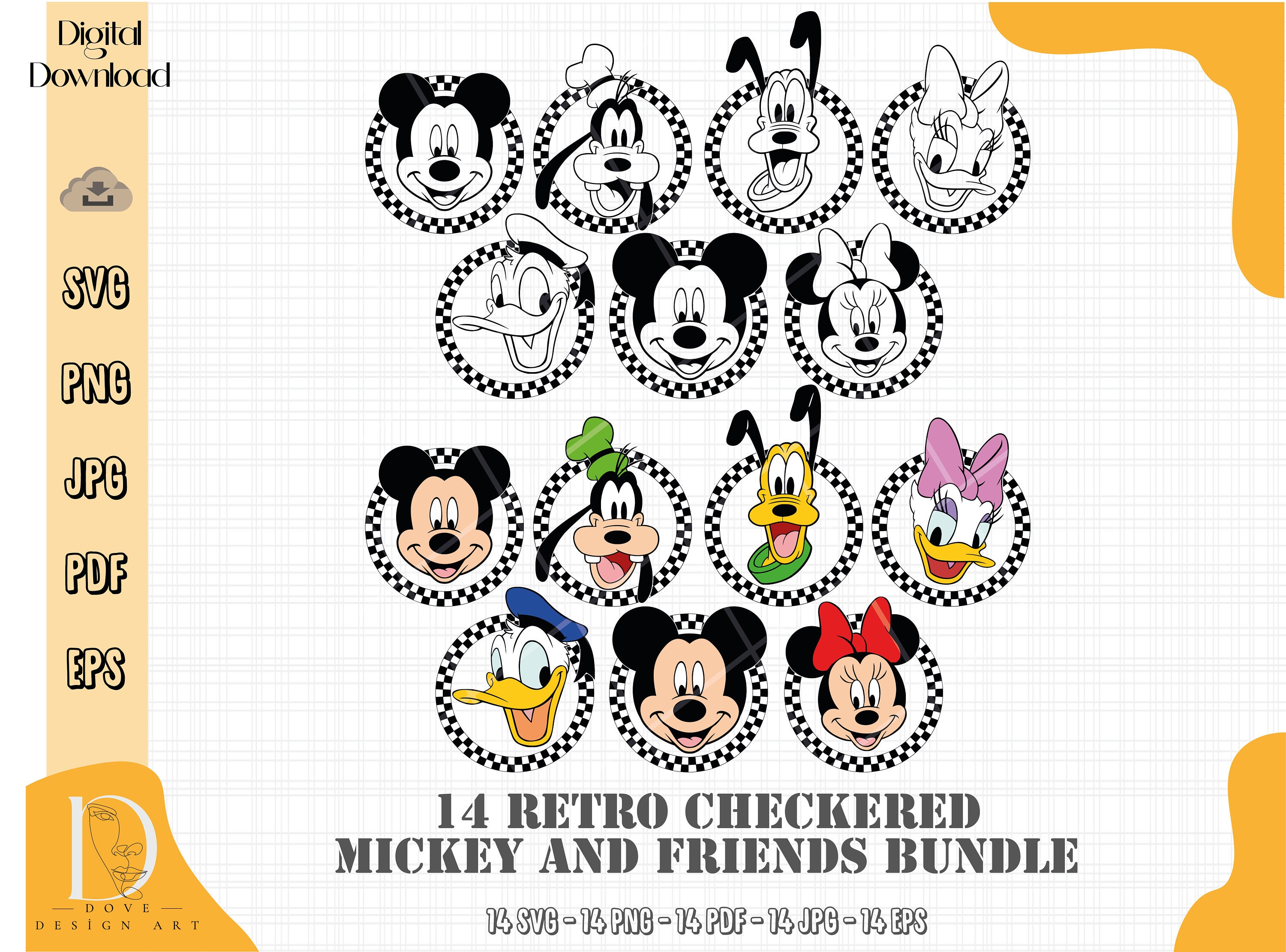 Retro Checkered Mickey and Friends Svg Png Eps, Checkered Mouse, Movie ...