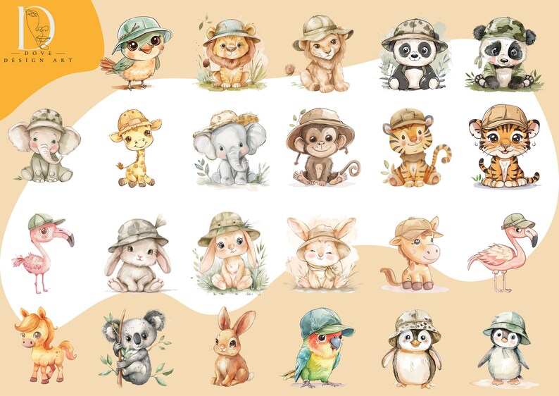 Jungle Adventure Clipart Bundle, Cute Safari Png, Watercolor Animals ...