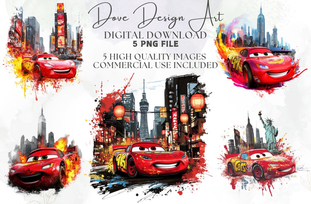 Lightning Mcqueen Cars Splash Watercolor Digital Design PNG File for ...
