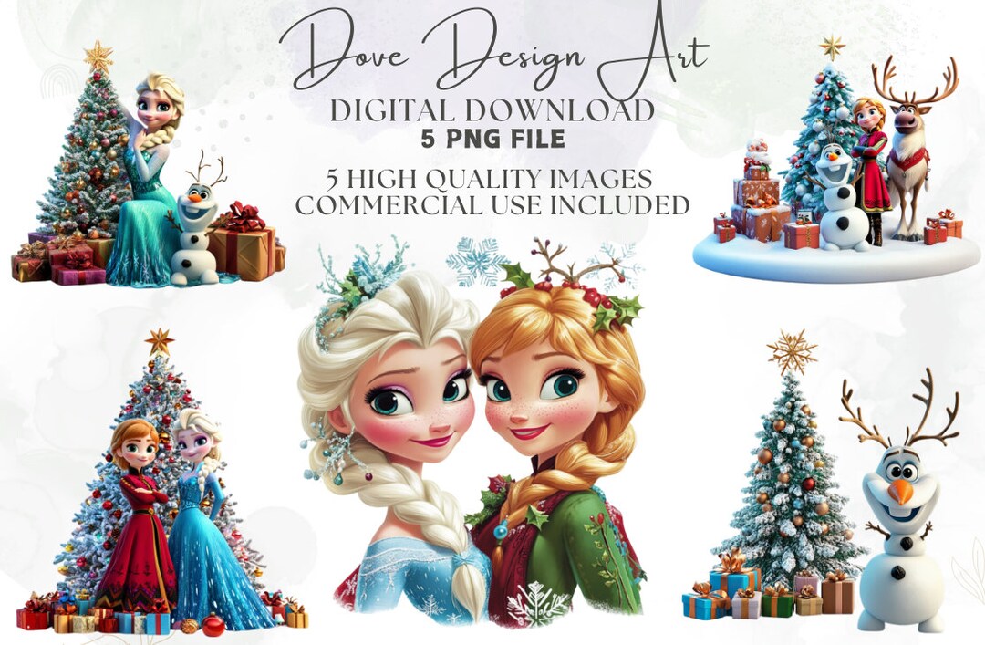 Elsa and Anna Frozen Christmas Watercolor Digital Design PNG File for Sublimation , Olaf Png ...