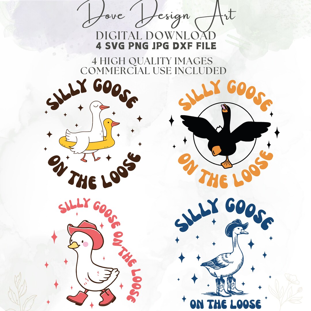 Silly Goose on the Loose SVG PNG Jpg Dxf, Cowboy Goose SVG, Goose Cute ...