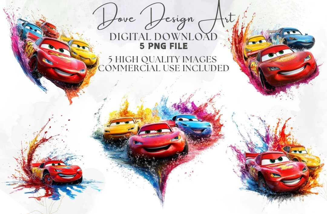 Lightning Mcqueen Cars Splash Watercolor Digital Design PNG File for ...
