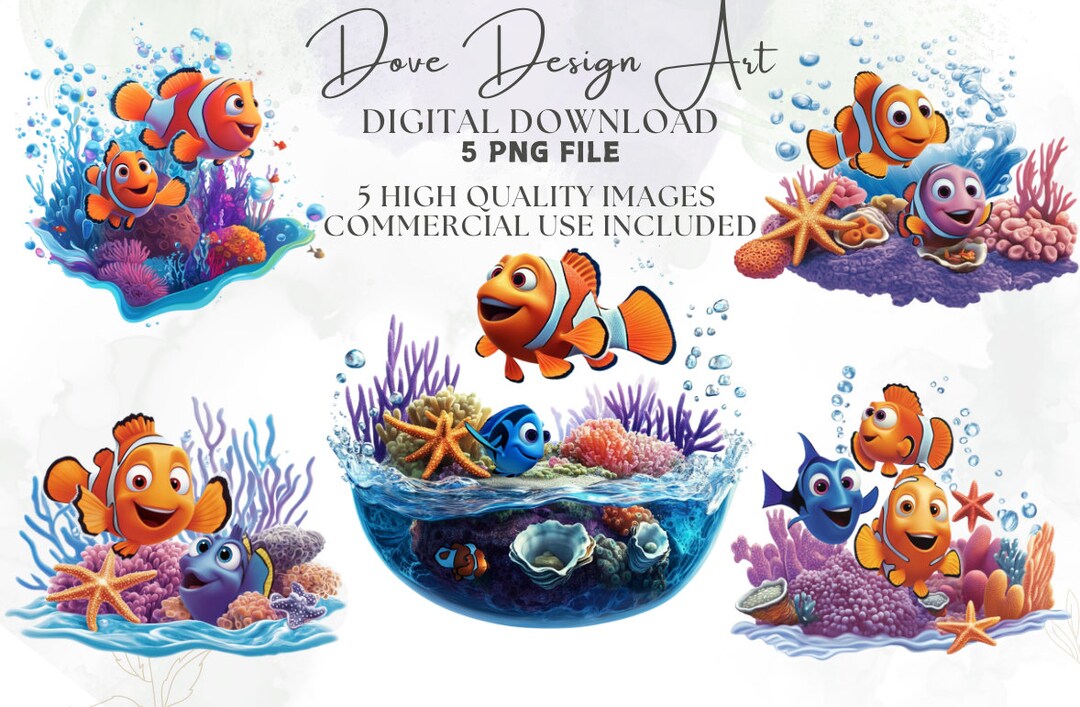 Finding Nemo, Finding Dory Watercolor Digital Design PNG File for ...