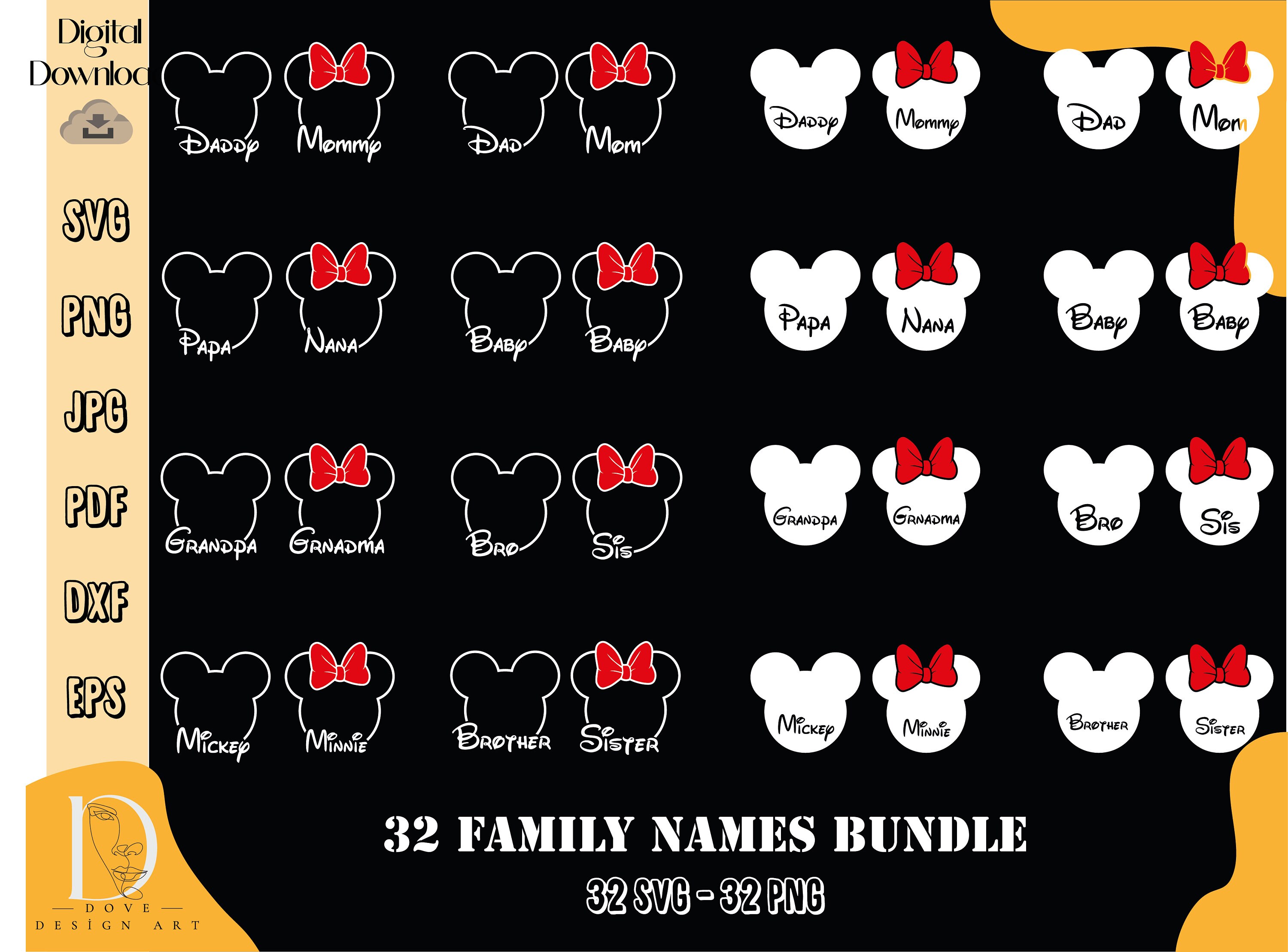 Family Names Bundle, Family Name Set,mickey Minnie Mouse Grandma ...